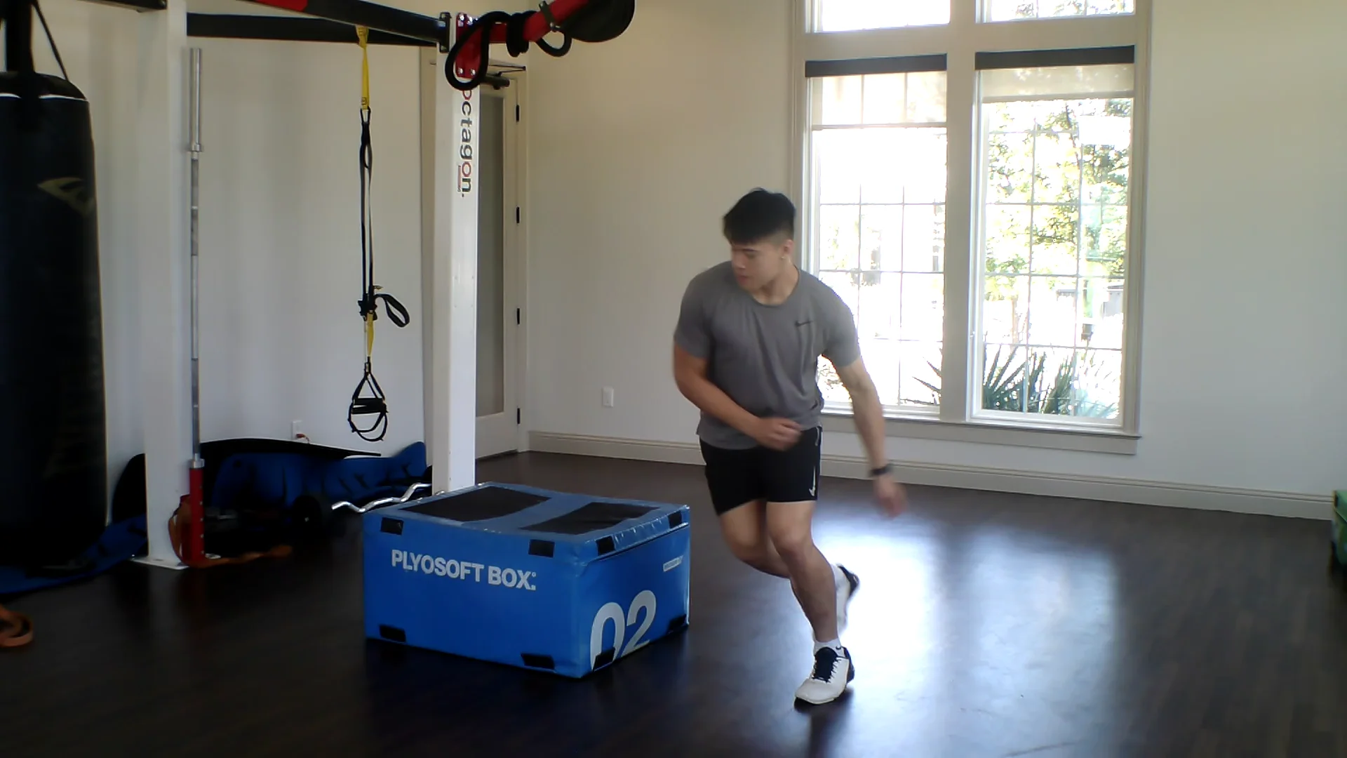 Lateral Box Step Off into Rotational Box Jump