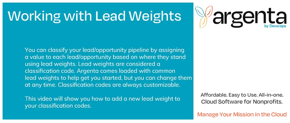 Classification Codes, Working with Lead Weights in Argenta.mp4 on Vimeo