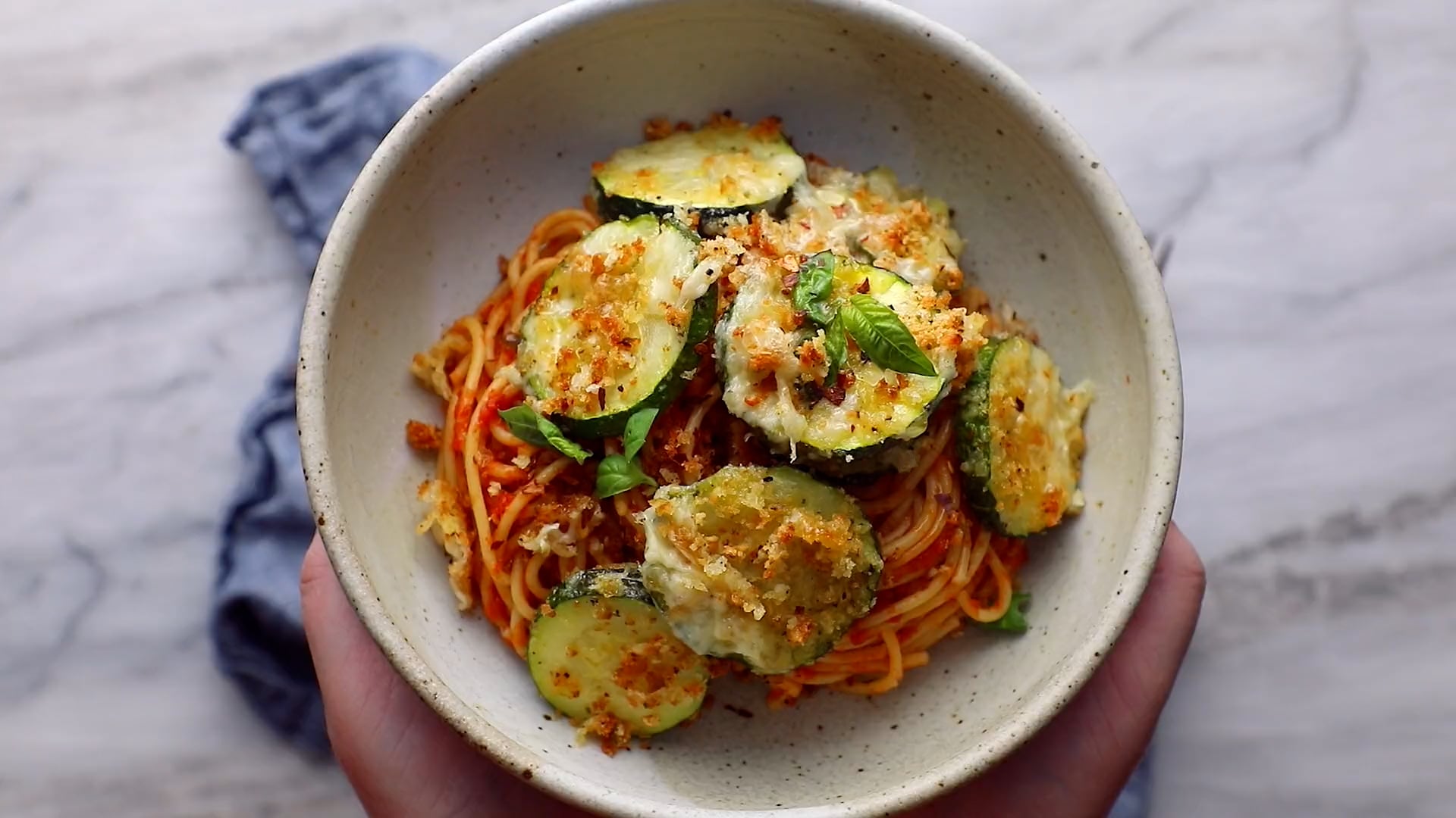 Spaghetti with Crispy Zucchini Step 4 on Vimeo