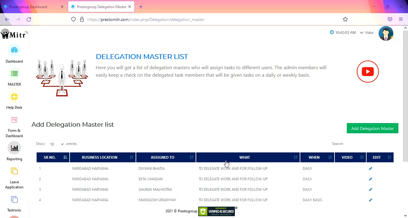 Delegation of tasks on Vimeo
