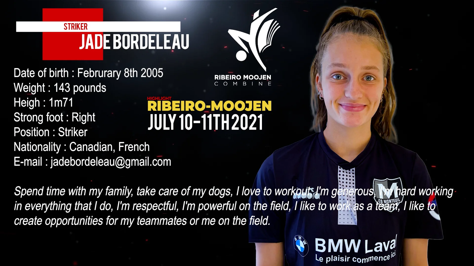 Jade Bordeleau - Resume Soccer Professional (Ribeiro-Moojen Combine) on ...