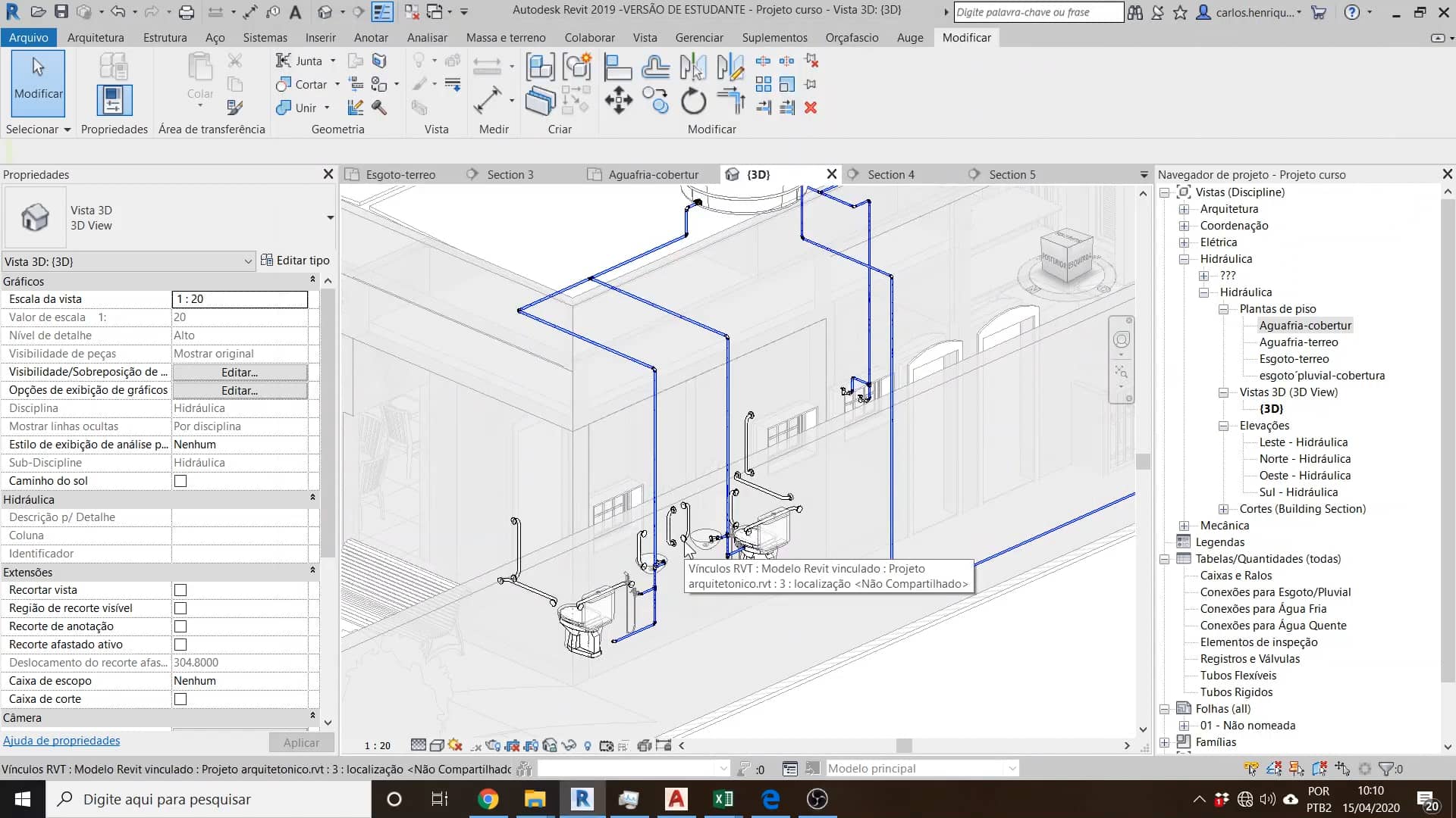 Aula 08 - Revit MEP hidrossanitario - Agua Fria - Hidrometro e registro ...