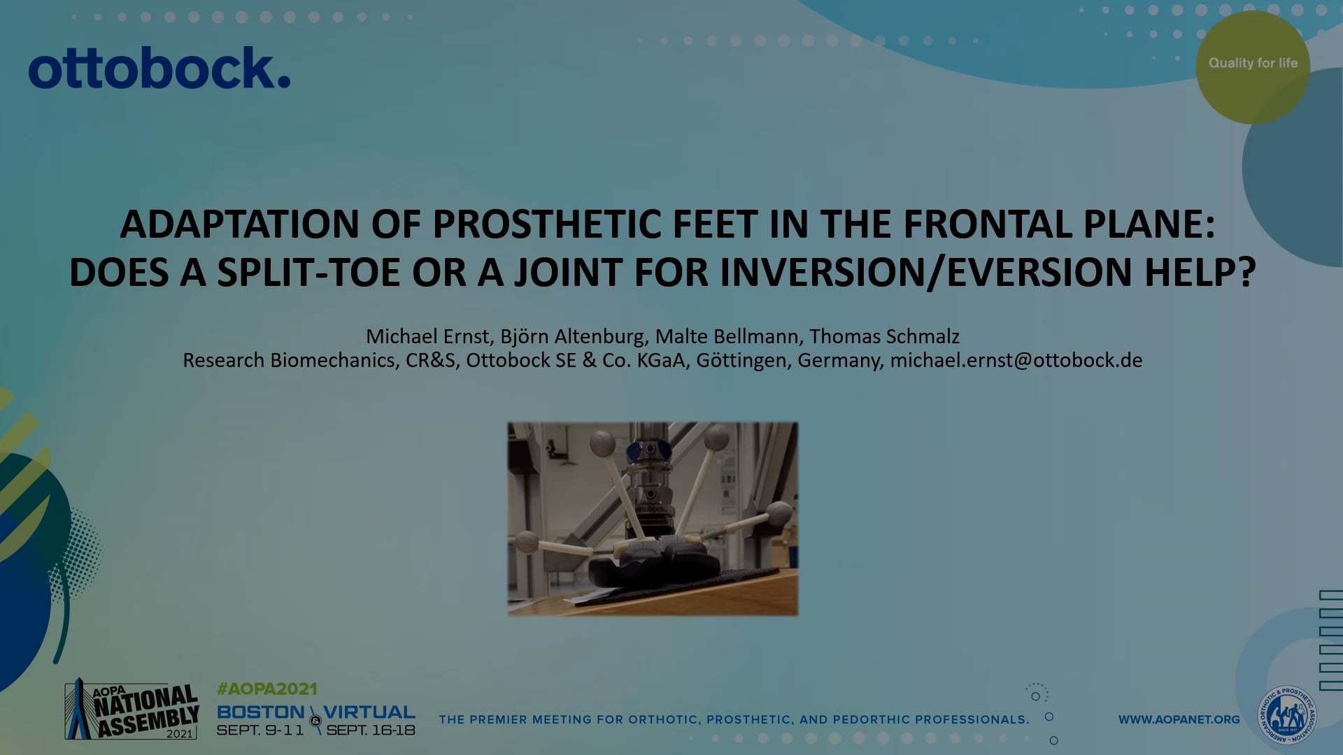 Adapation of Prosthetic Feet in the Frontal Plane Does a Split Toe or a ...
