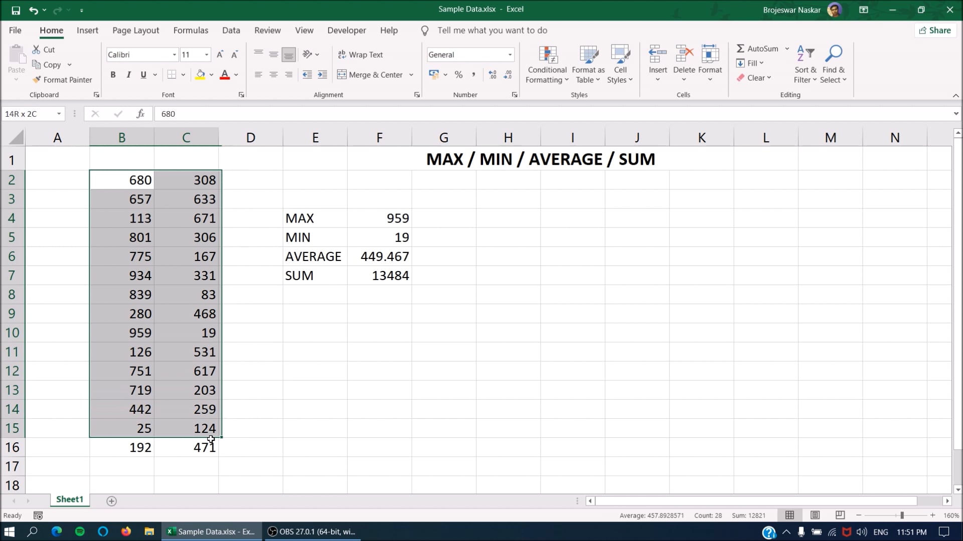 Excel Max Min Average And Sum Functions Yuno Learning