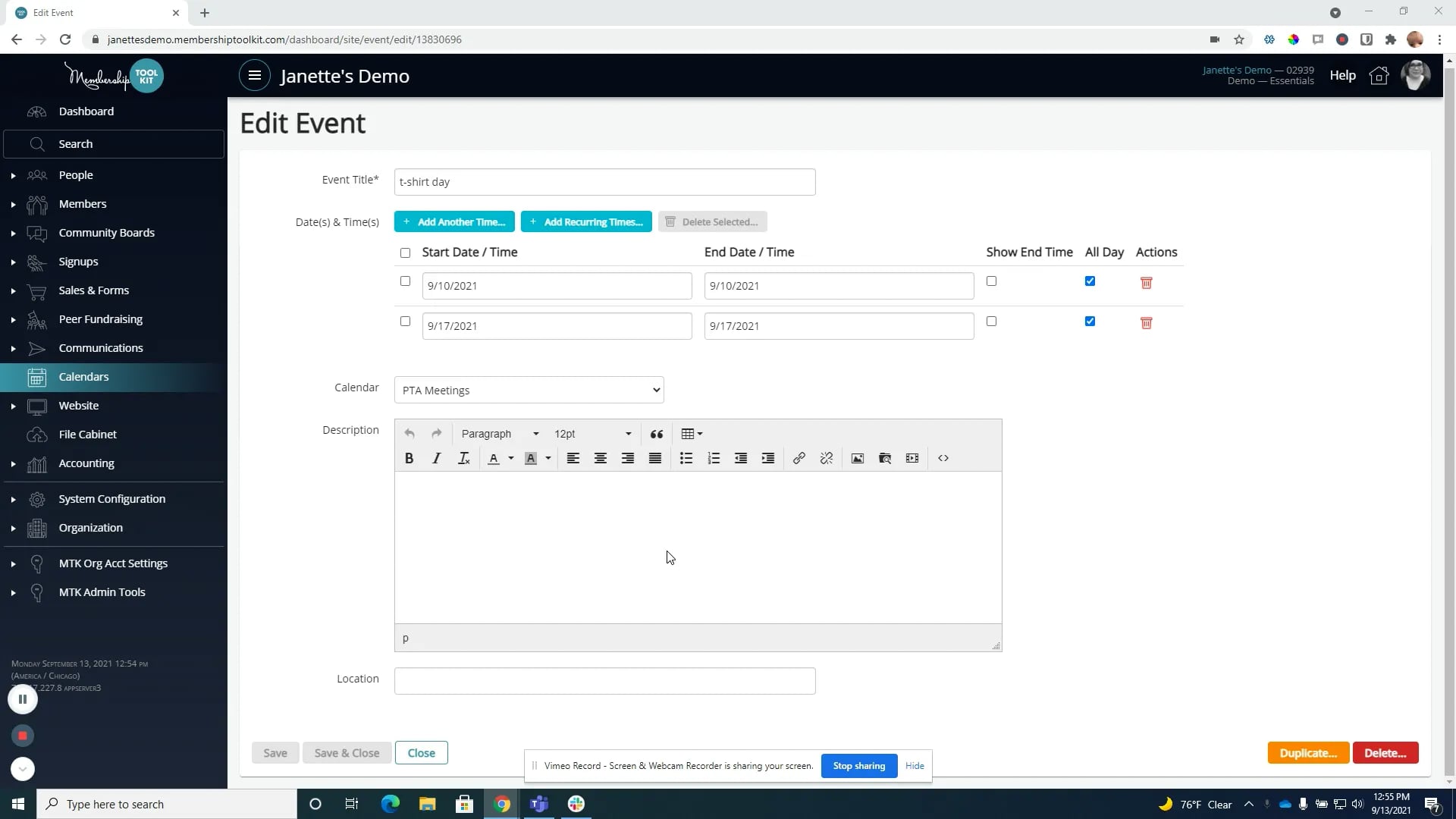 Add recurring times to calendar 71873 on Vimeo