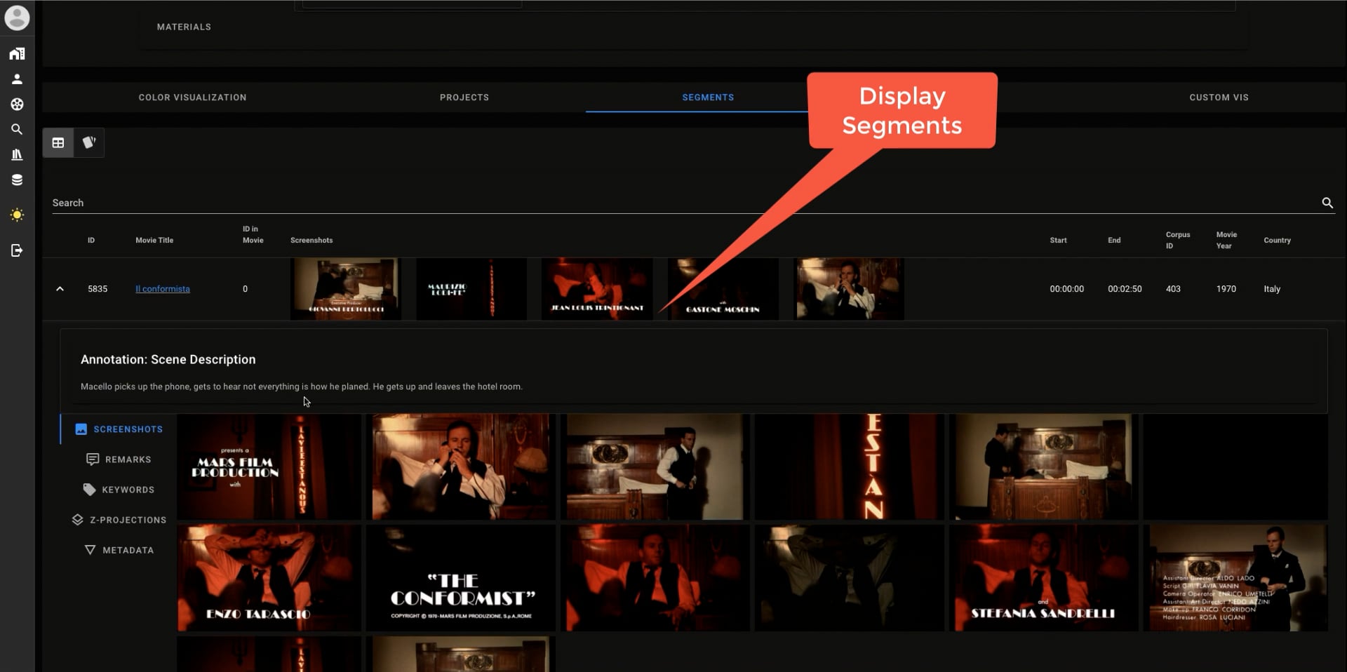 ERC Advanced Grant FilmColors VIAN: Query Page on the VIAN WebApp