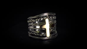 Sterling Silver and 14kt Yellow Gold Multi-Row Cross Ring