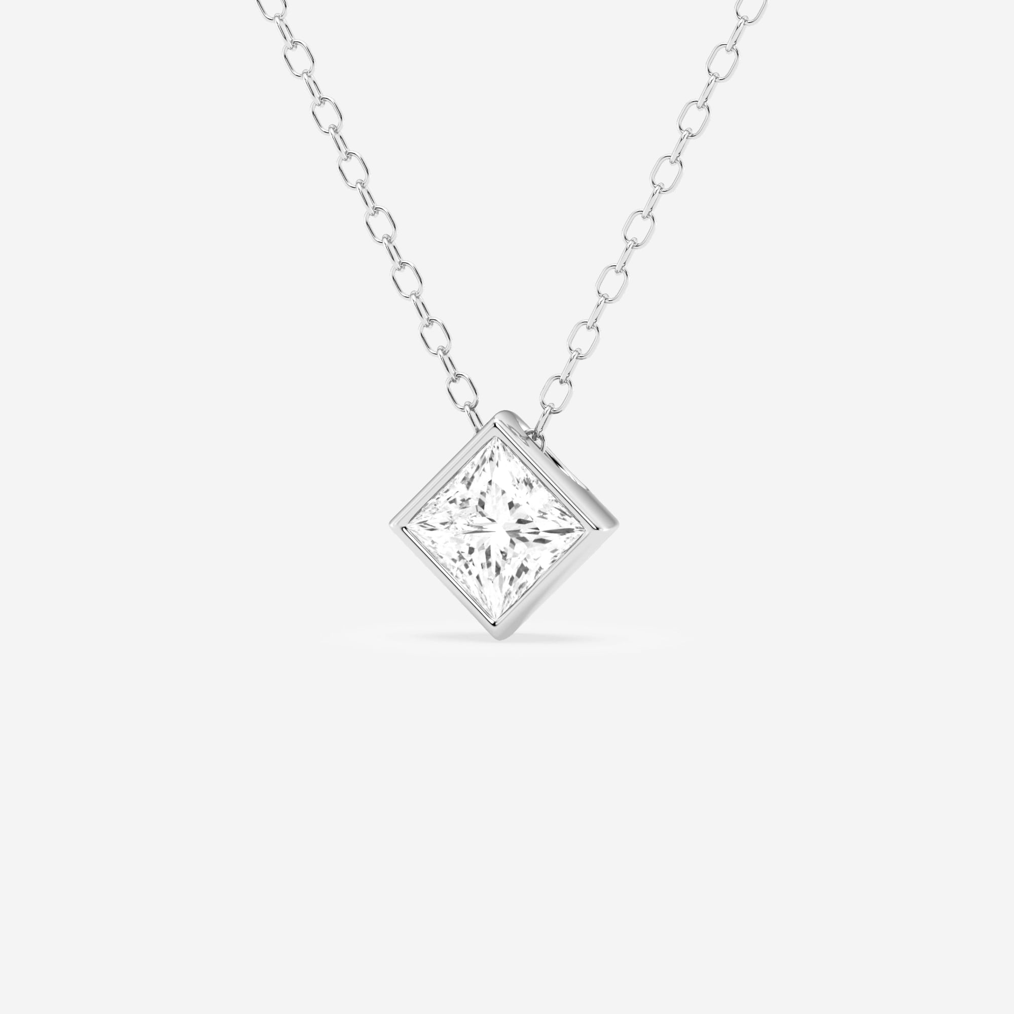 1/2 ctw Princess Lab Grown Diamond Bezel Set Solitaire Pendant with Adjustable Chain ...