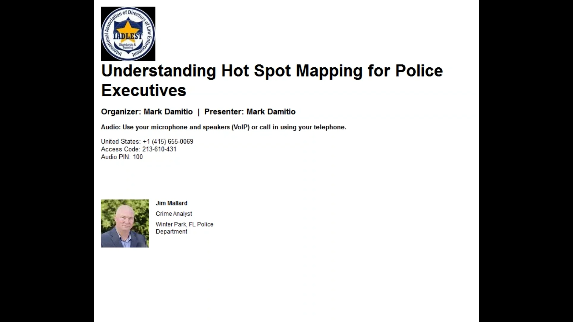06-21-2016 Understanding Hot Spot Mapping for Police Executives
