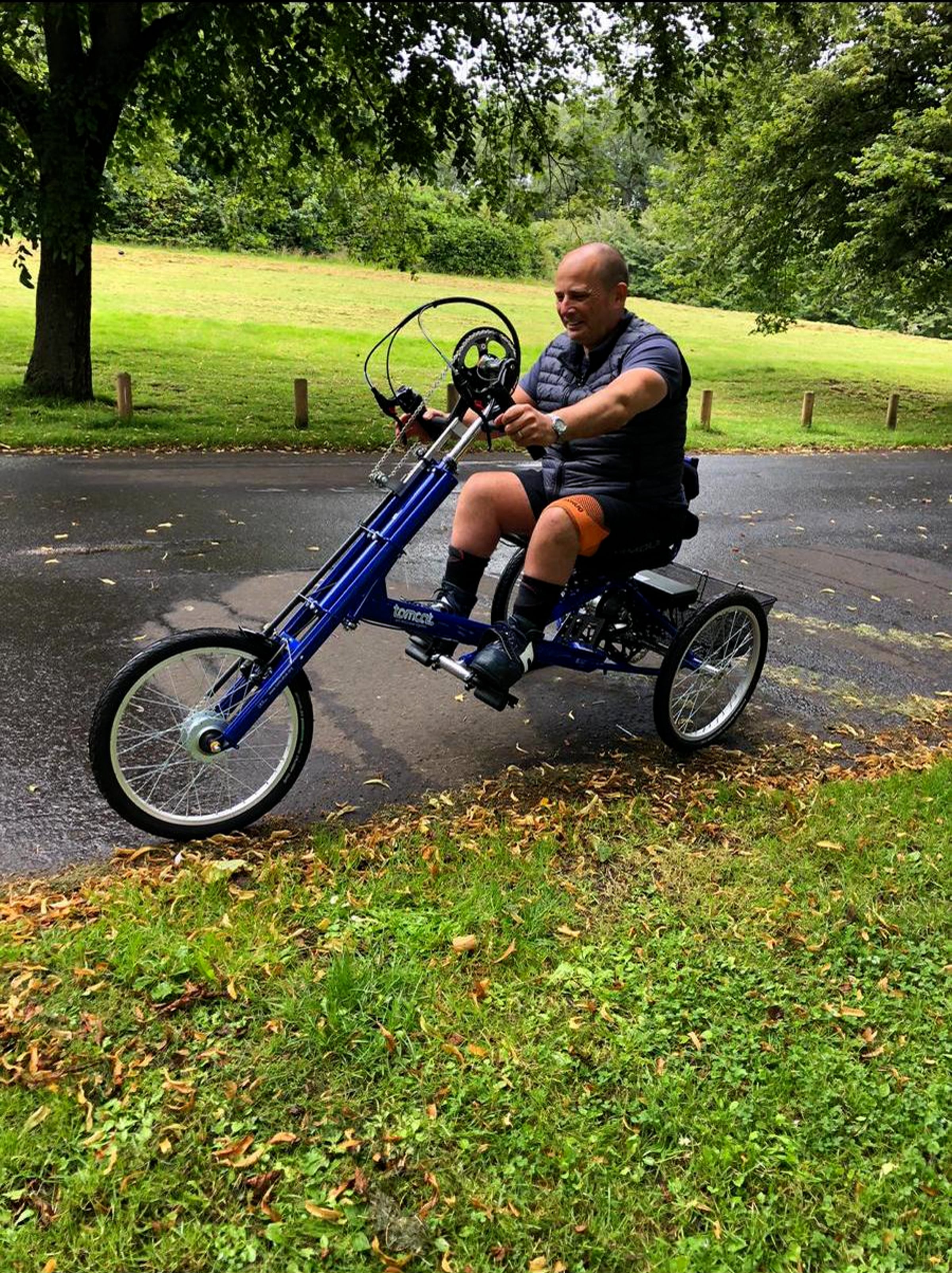 Hand propelled tricycle for Spina Bifida user Alan Brown