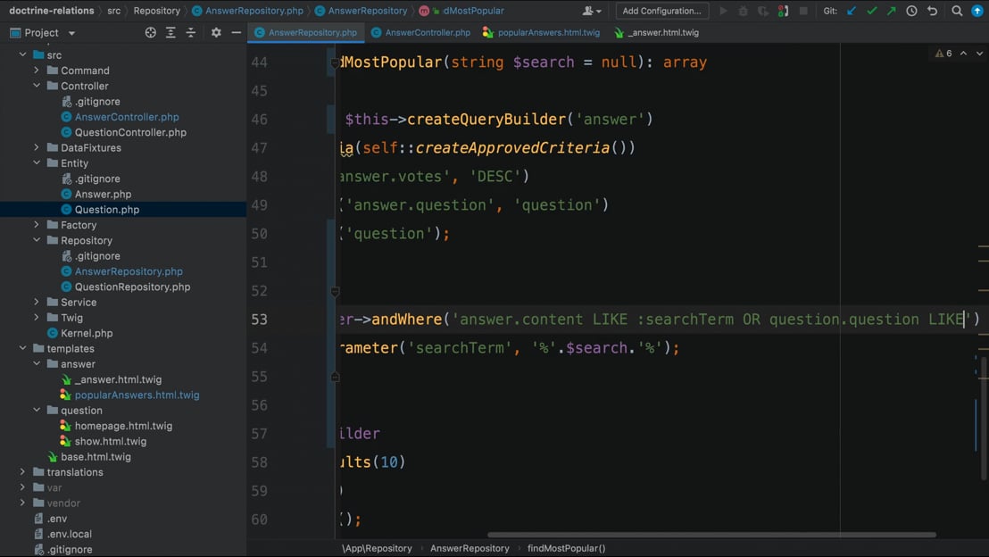 Search, the Request Object & OR Query Logic > Mastering Doctrine Relations | SymfonyCasts