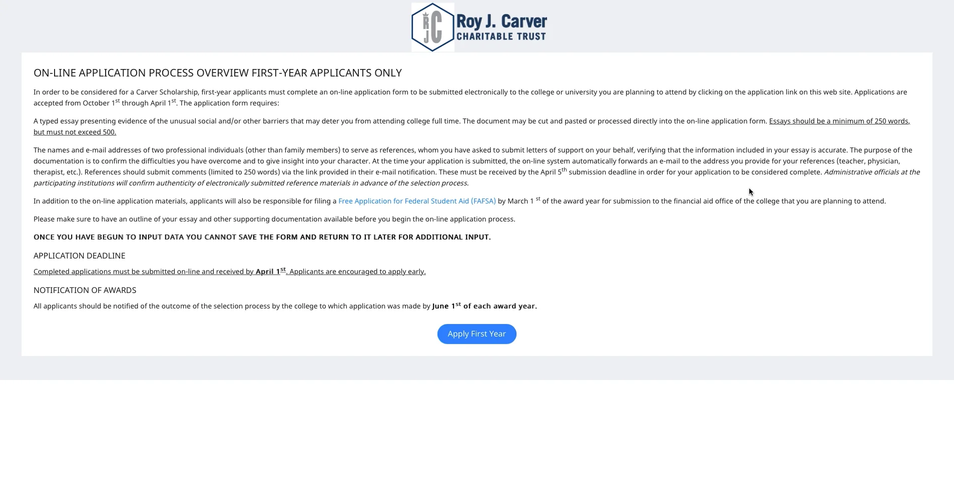 Carver Scholars Application Process