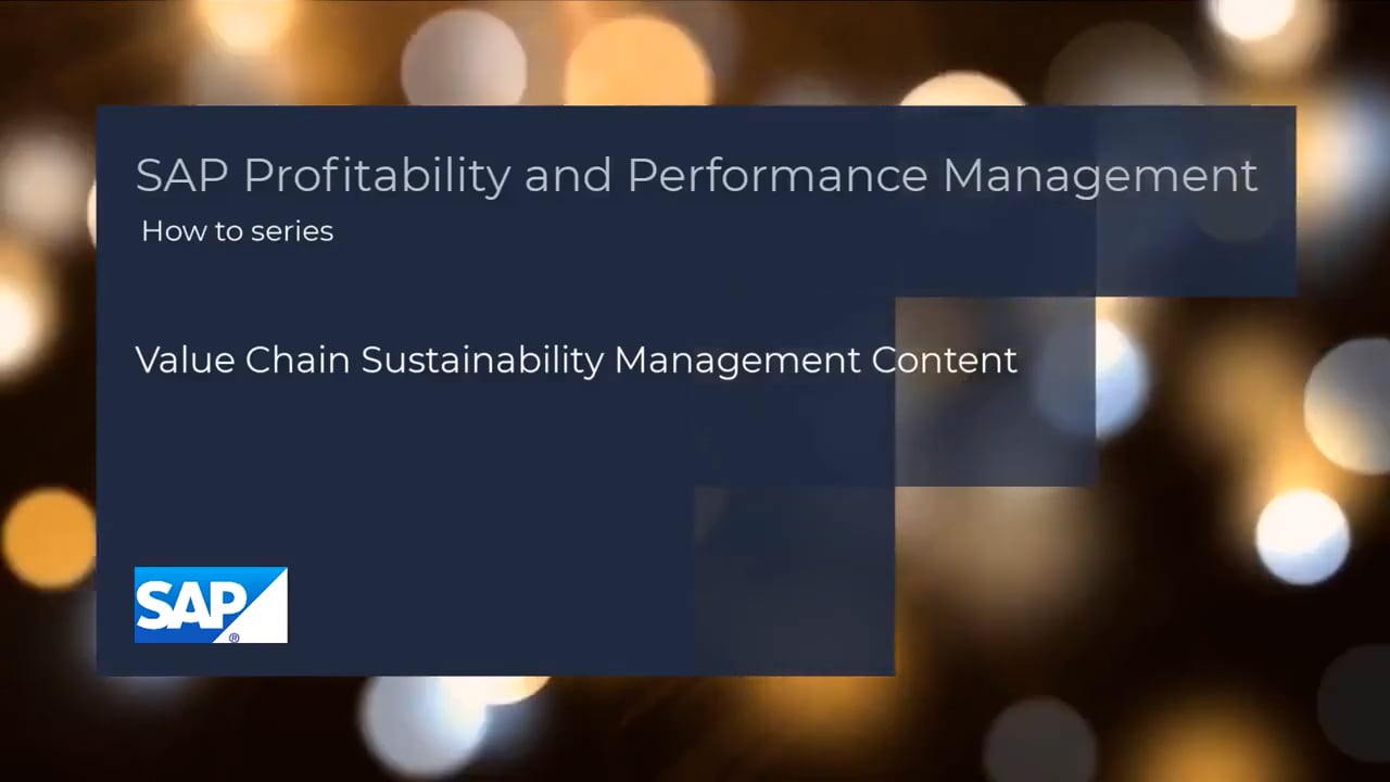 SAP Profitability & Performance Management – Value Chain Sustainability ...