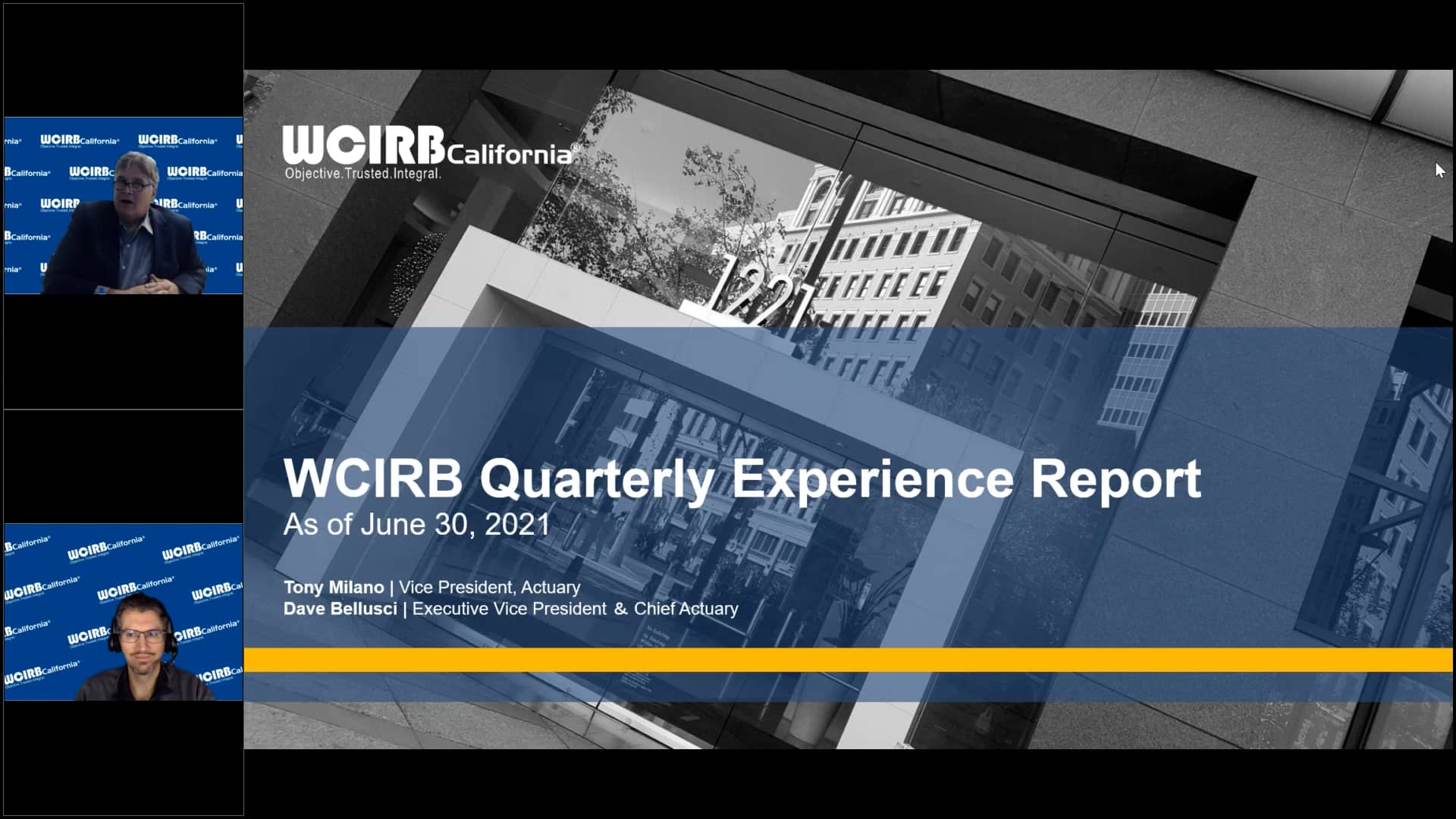 WCIRB Experience Report for Second Quarter 2021 on Vimeo
