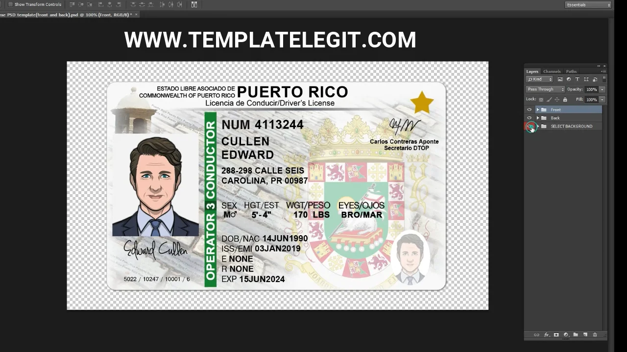 Puerto Rico Drivers License PSD Template