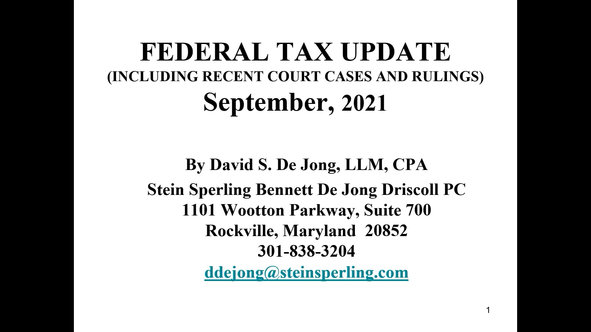 Federal Tax Update (Including Recent Cases And Rulings) September 2021