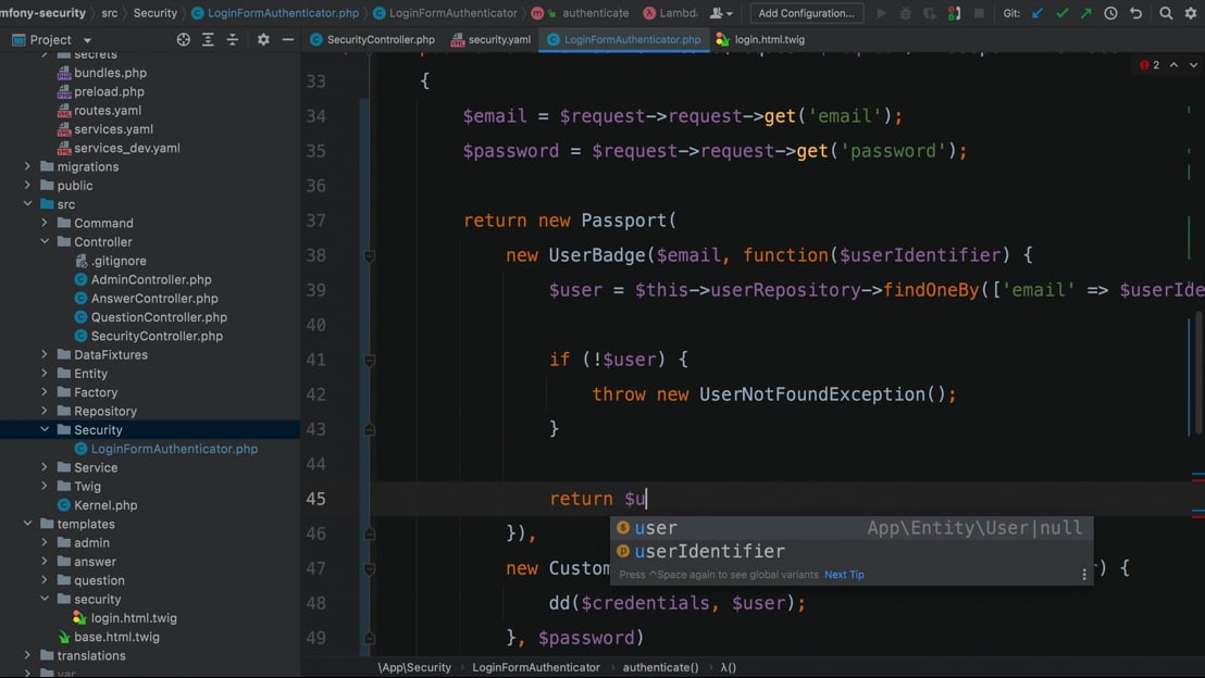 Custom User Query & Credentials > Symfony 5 Security: Authenticators ... Custom User Query & Credentials > Symfony 5 Security: Authenticators ...