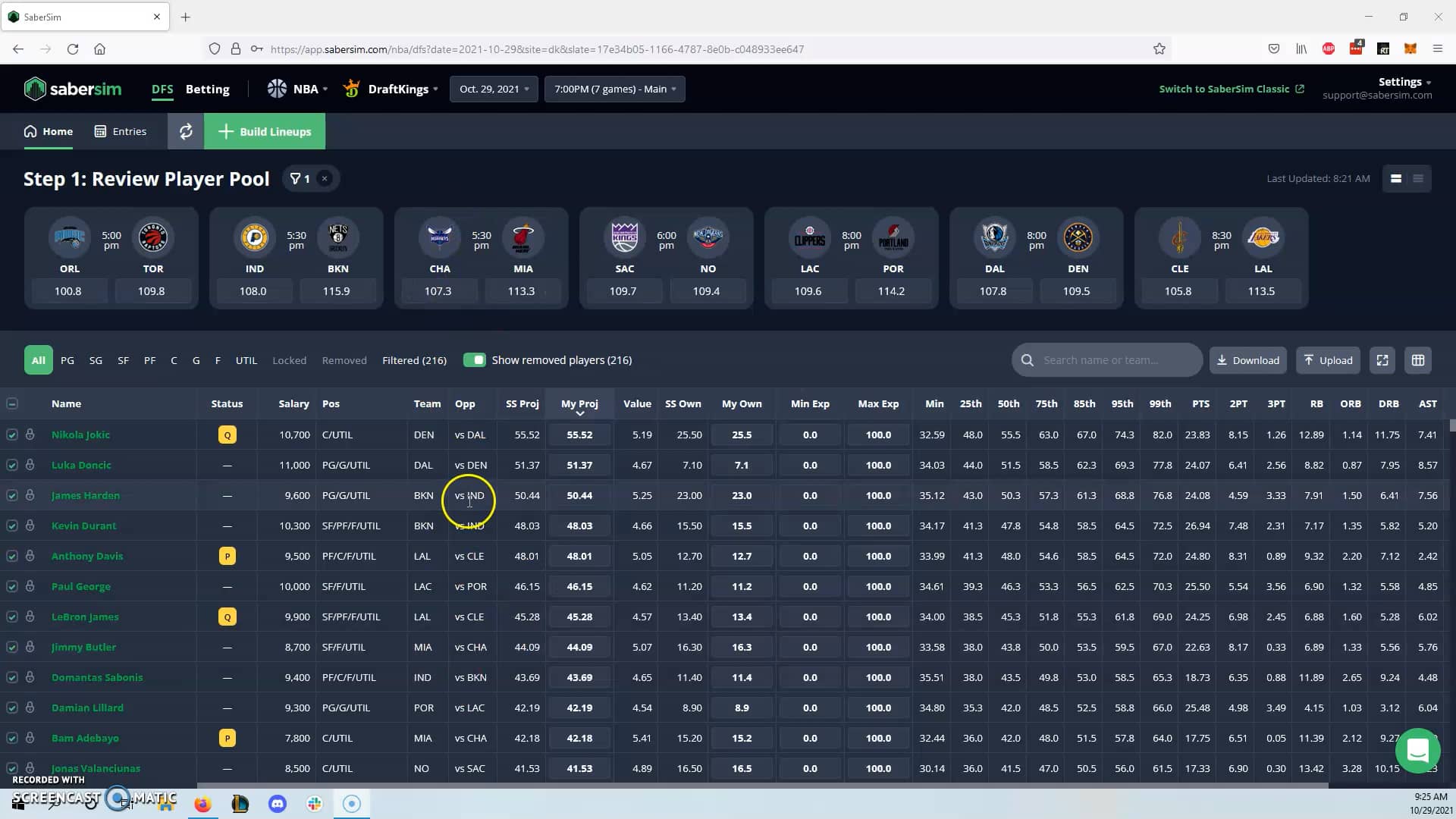 Building your first NBA DFS Lineups with SaberSim on Vimeo