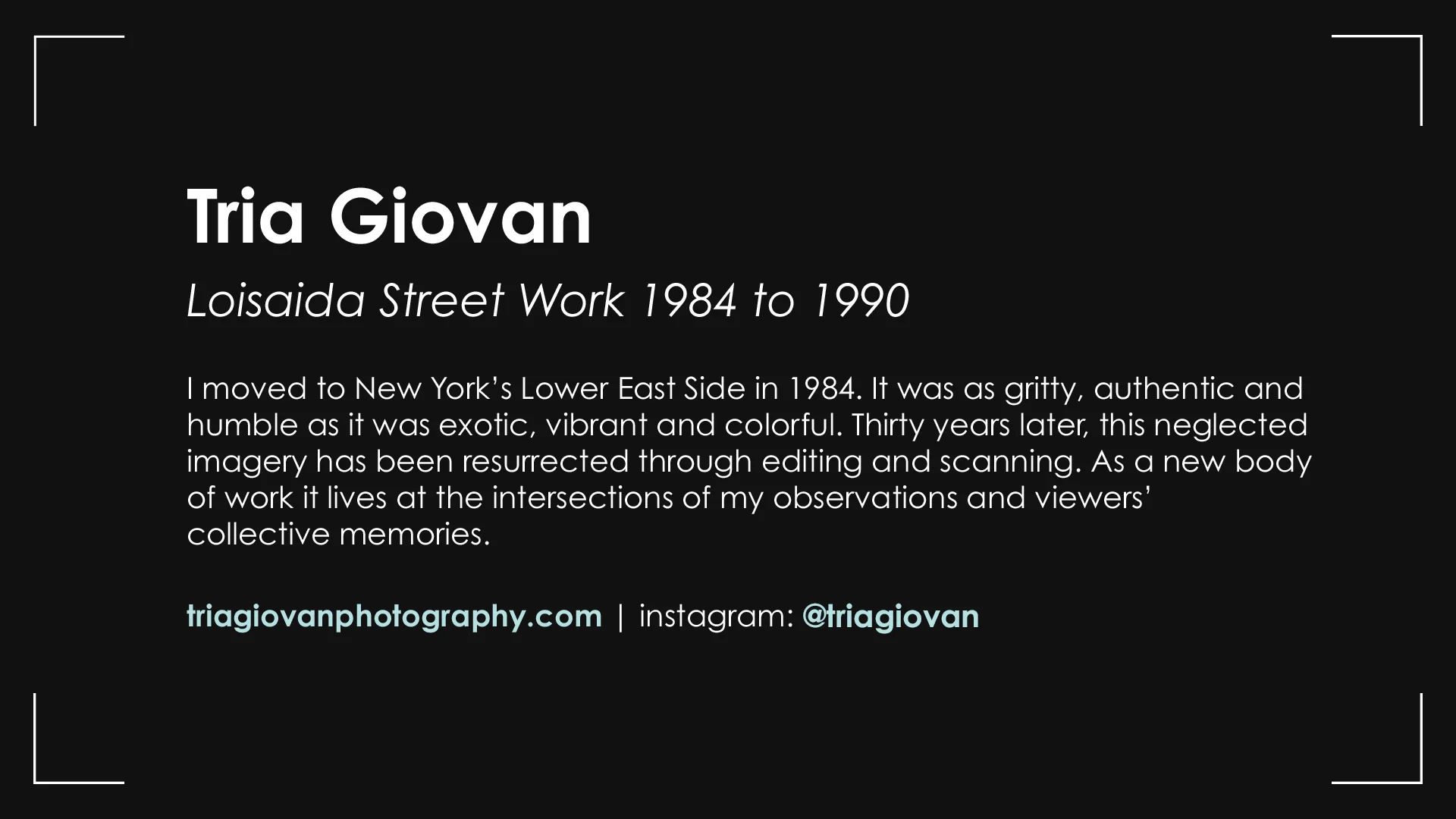 Tria Giovan: Loisaida Street Work 1984 to 1990 on Vimeo