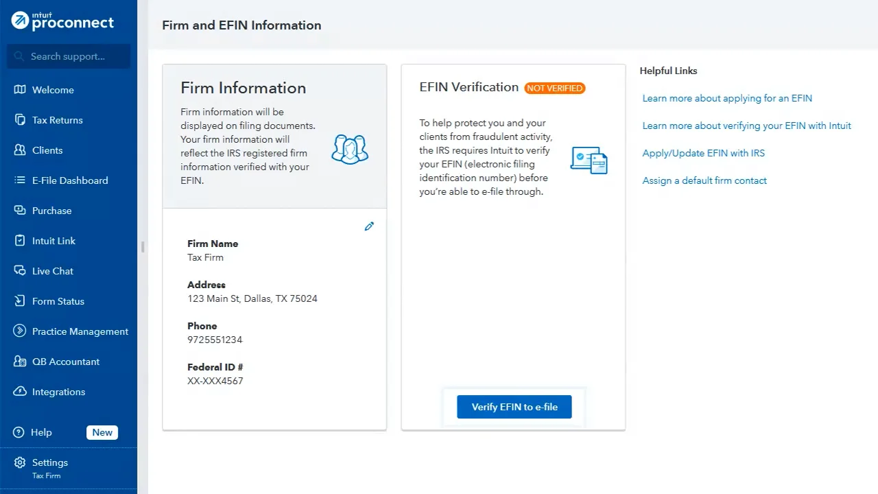Firm and Preparer Information Setup