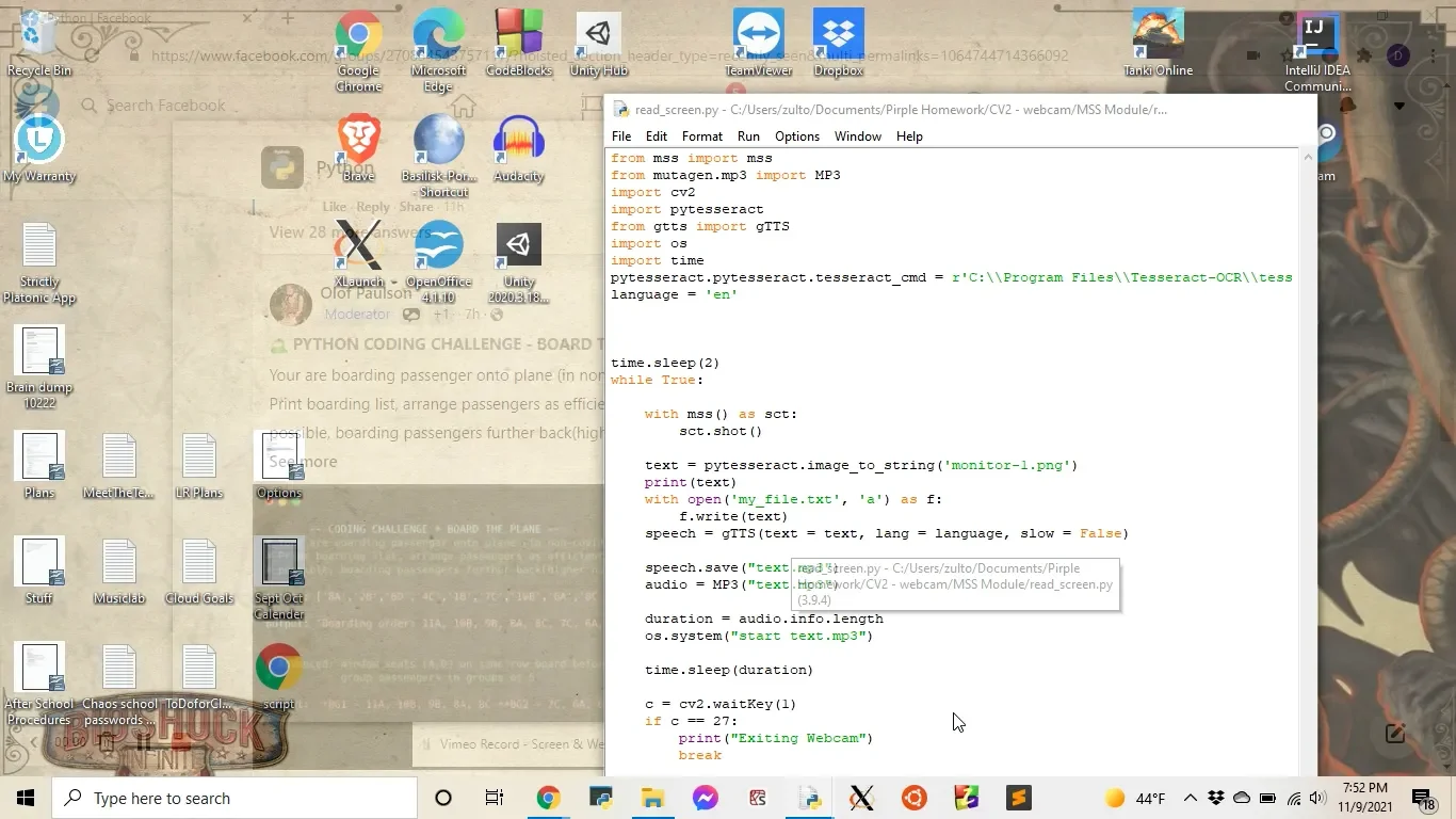 Capturing text from screen and reading aloud with Python on Vimeo