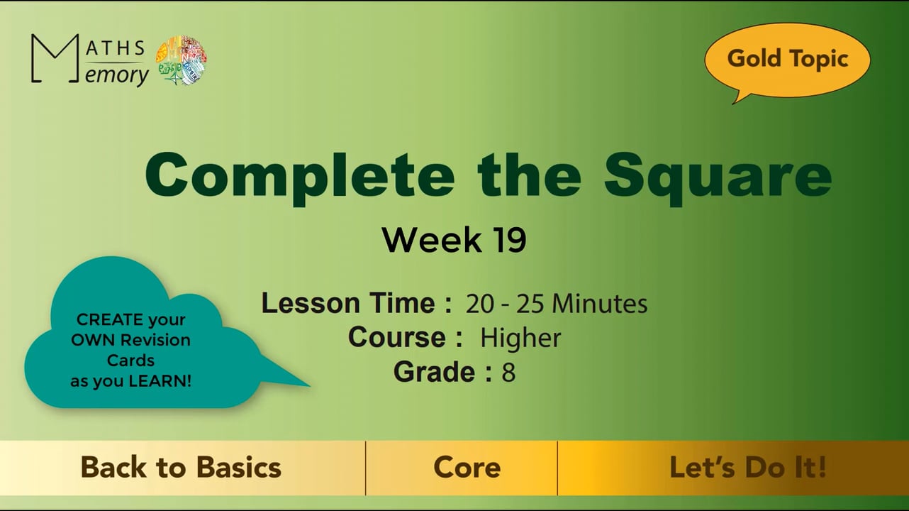 Complete the Square GCSE Maths Revision( Video 92 ) on Vimeo