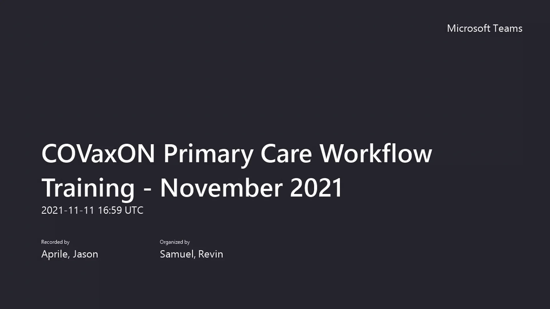 COVaxON Primary Care Workflow Training - November 2021 on Vimeo