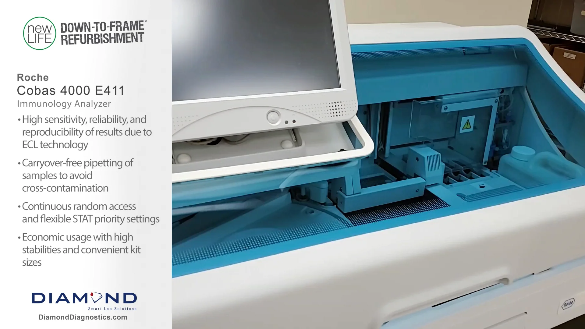 Roche Cobas E411 - Down-To-Frame® Refurbished – Diamond Diagnostics