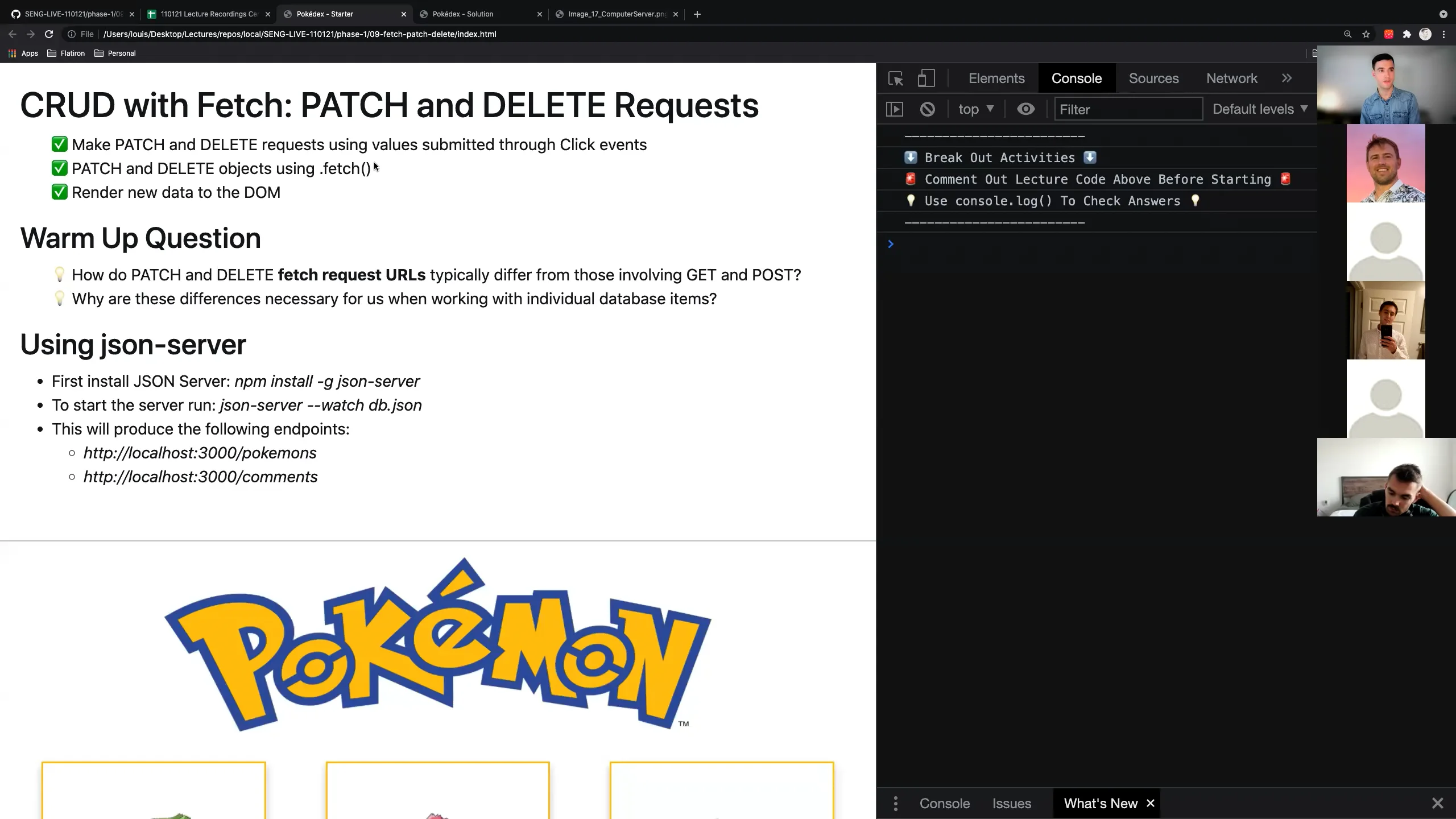 SE - Live - 110121 - Phase 1 - 9. CRUD with Fetch PATCH & DELETE Requests - Central - PM on Vimeo
