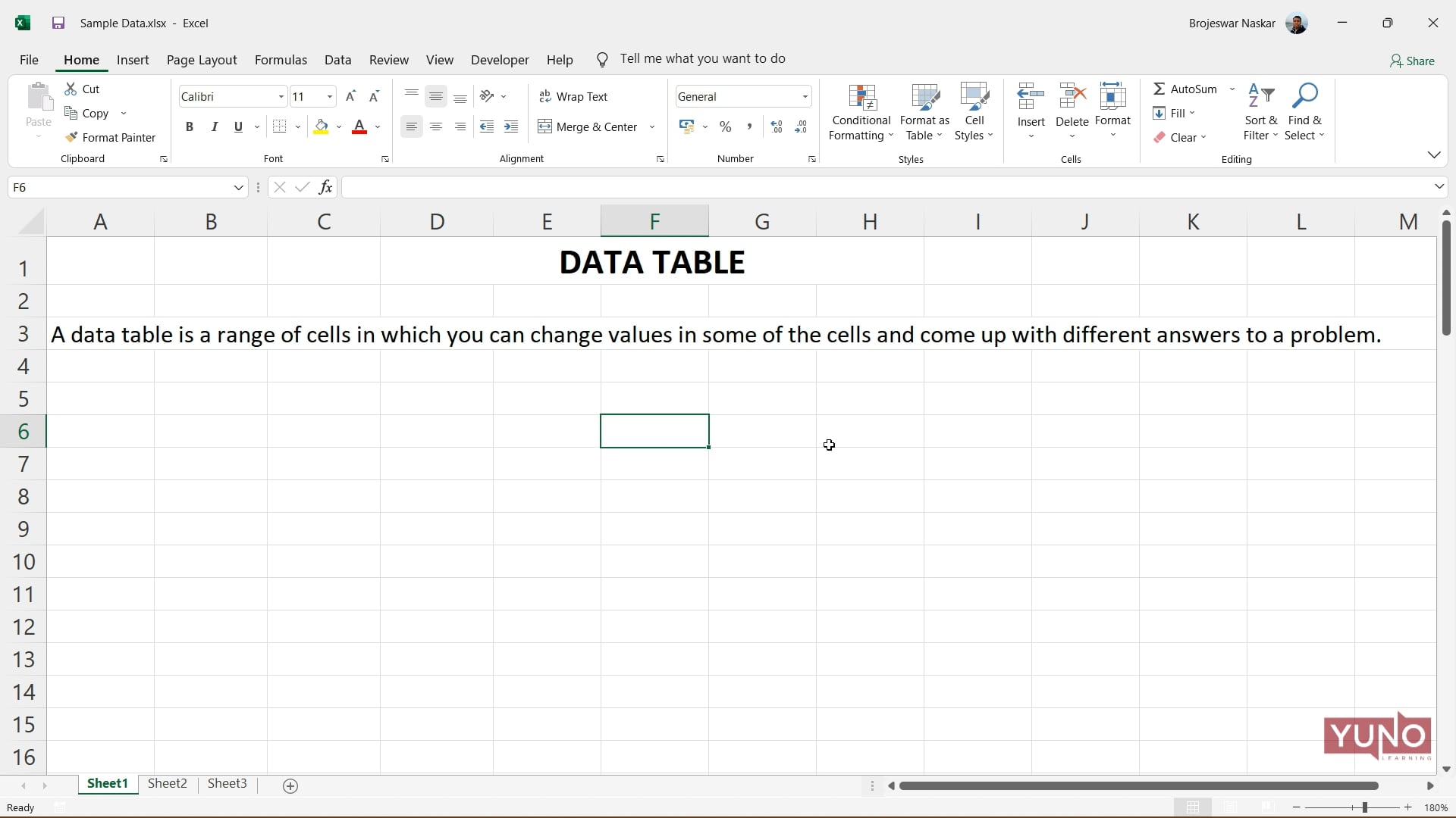 Excel: Data Table - Yuno Learning
