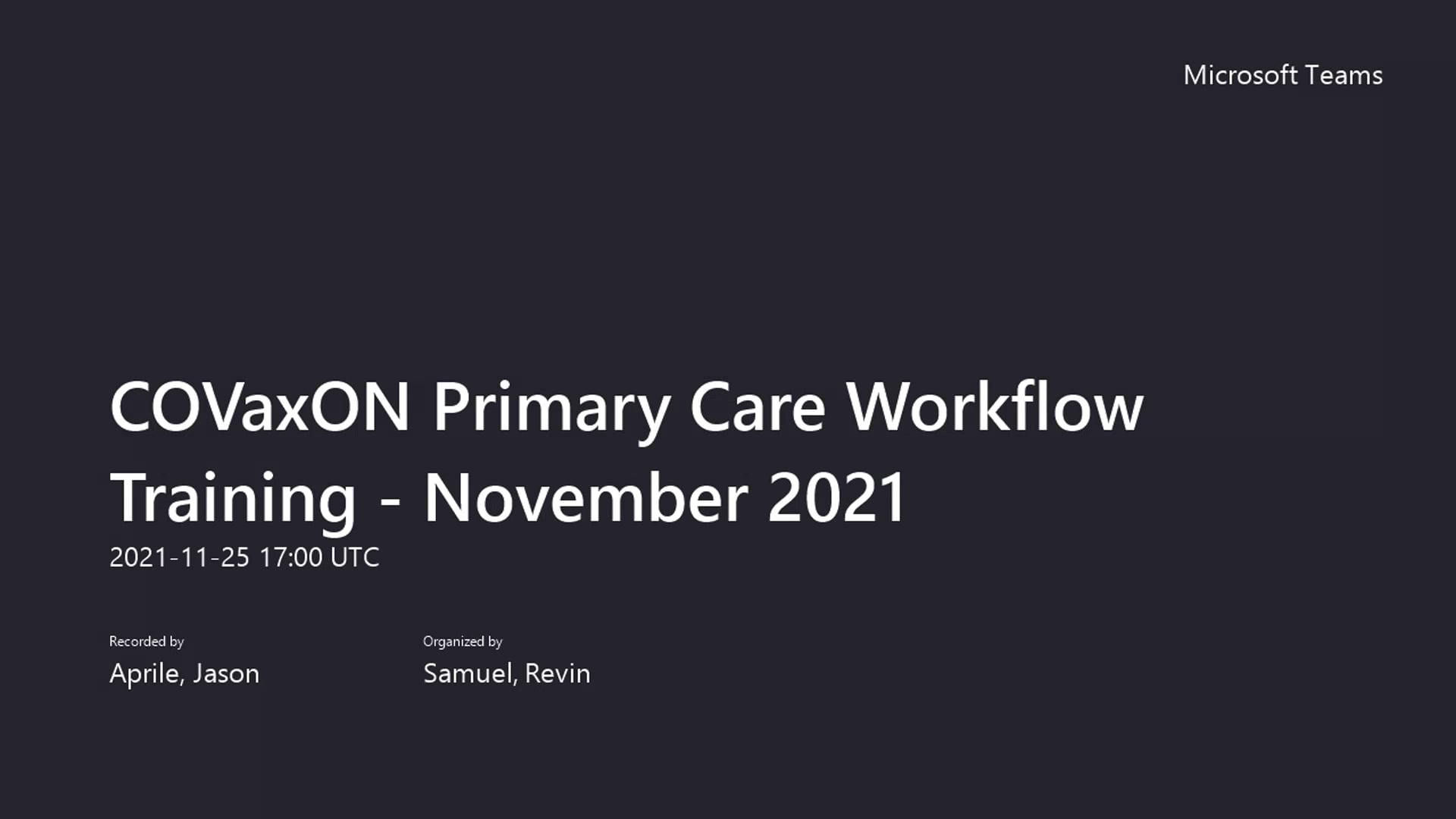 COVaxON Primary Care Workflow Training - November 25, 2021 on Vimeo