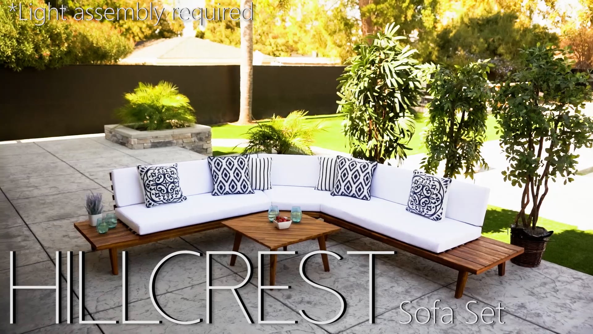 Adelia Outdoor Acacia Wood 5 Seater Sectional Sofa Set with Cushions ...