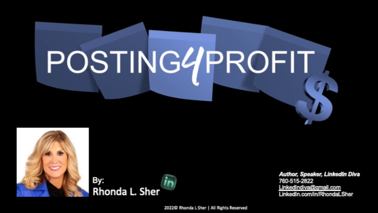 Rhonda Sher Posting For Profit Webinar on Vimeo