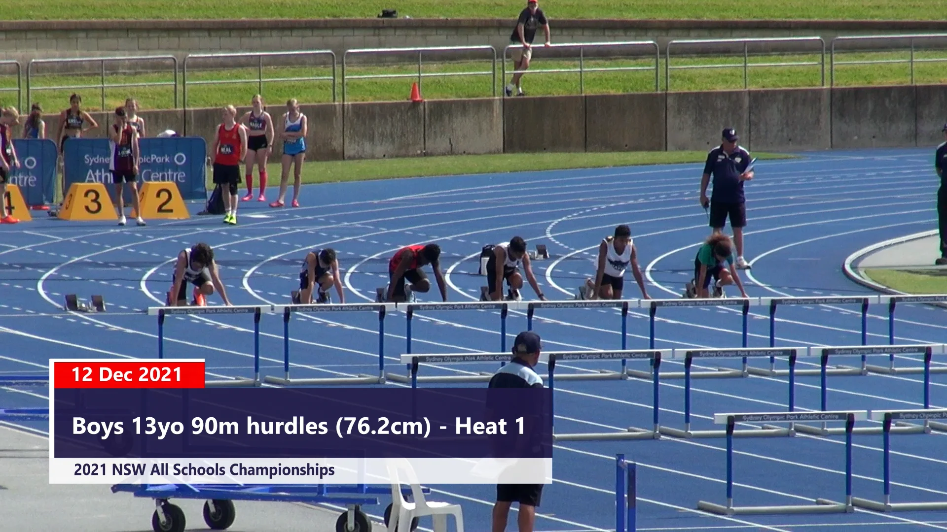 Boys 13yo 90m hurdles (76.2cm) - Heat 1 - 2021 NSW All Schools