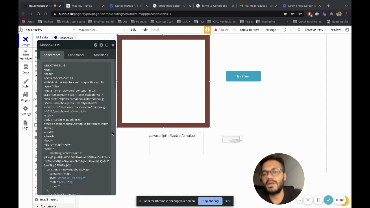 Using Javascript to access an HTML map and publish the center ...