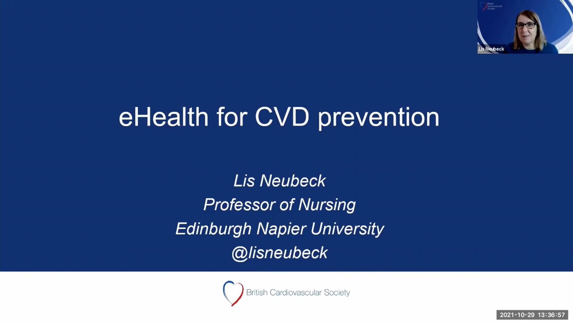 BCS 2021 - 09 - eHealth for CVD Prevention - Professor Lis Neubeck on Vimeo