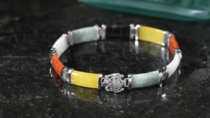 Multicolored Jade "Good Fortune" Bracelet in Sterling Silver