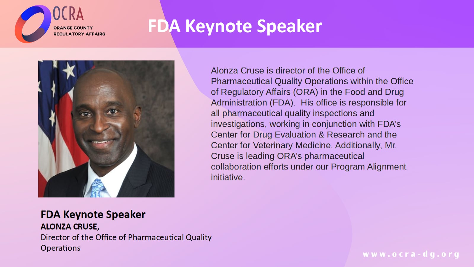 Day 1: FDA Keynote Speaker – ALONZA CRUSE on Vimeo