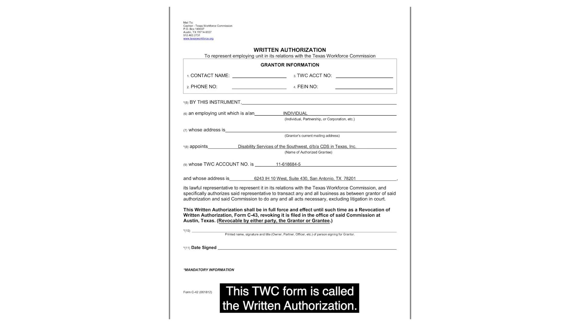 TWC Form C42 on Vimeo