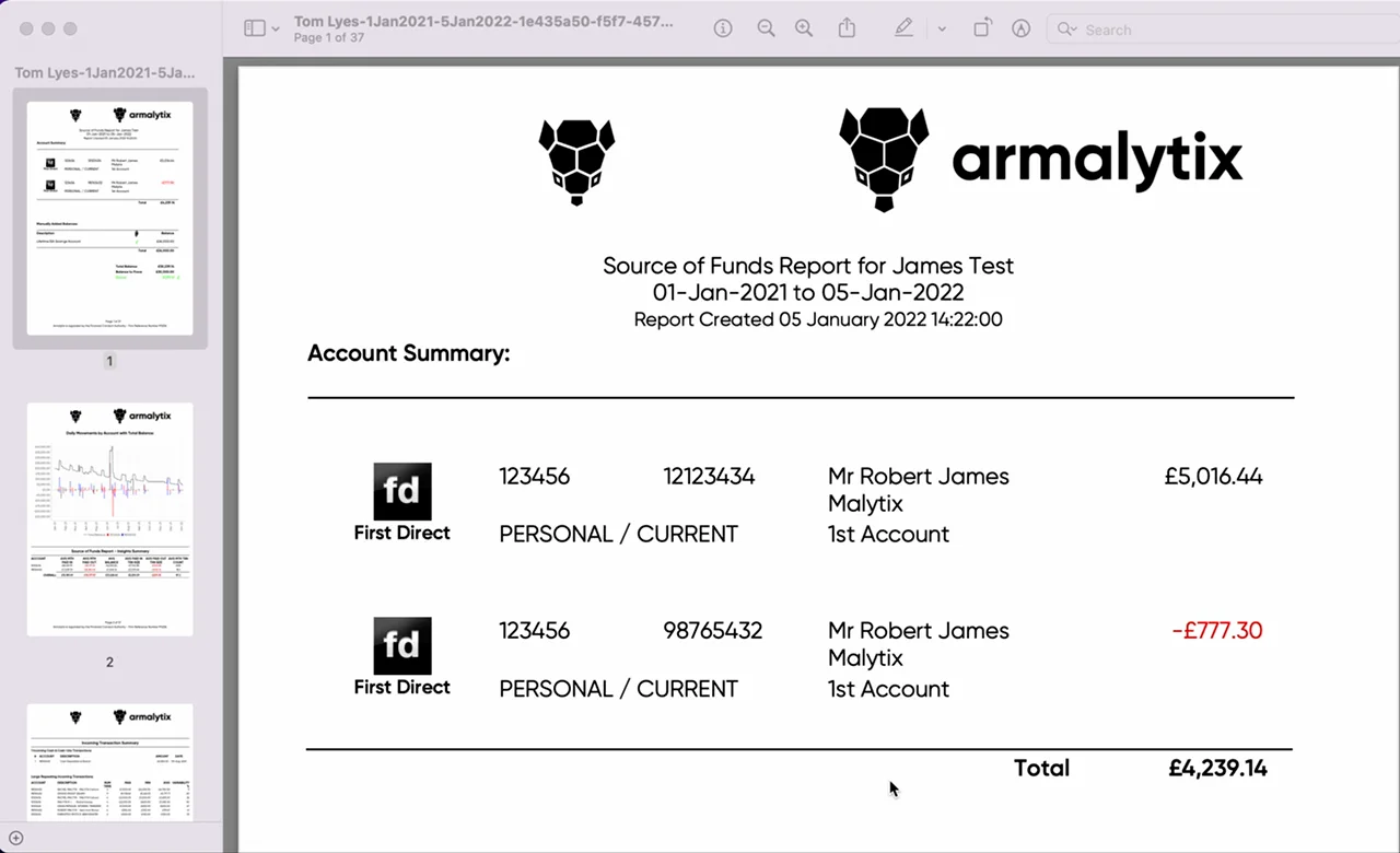 Understanding the Armalytix Source of Funds Analysis report