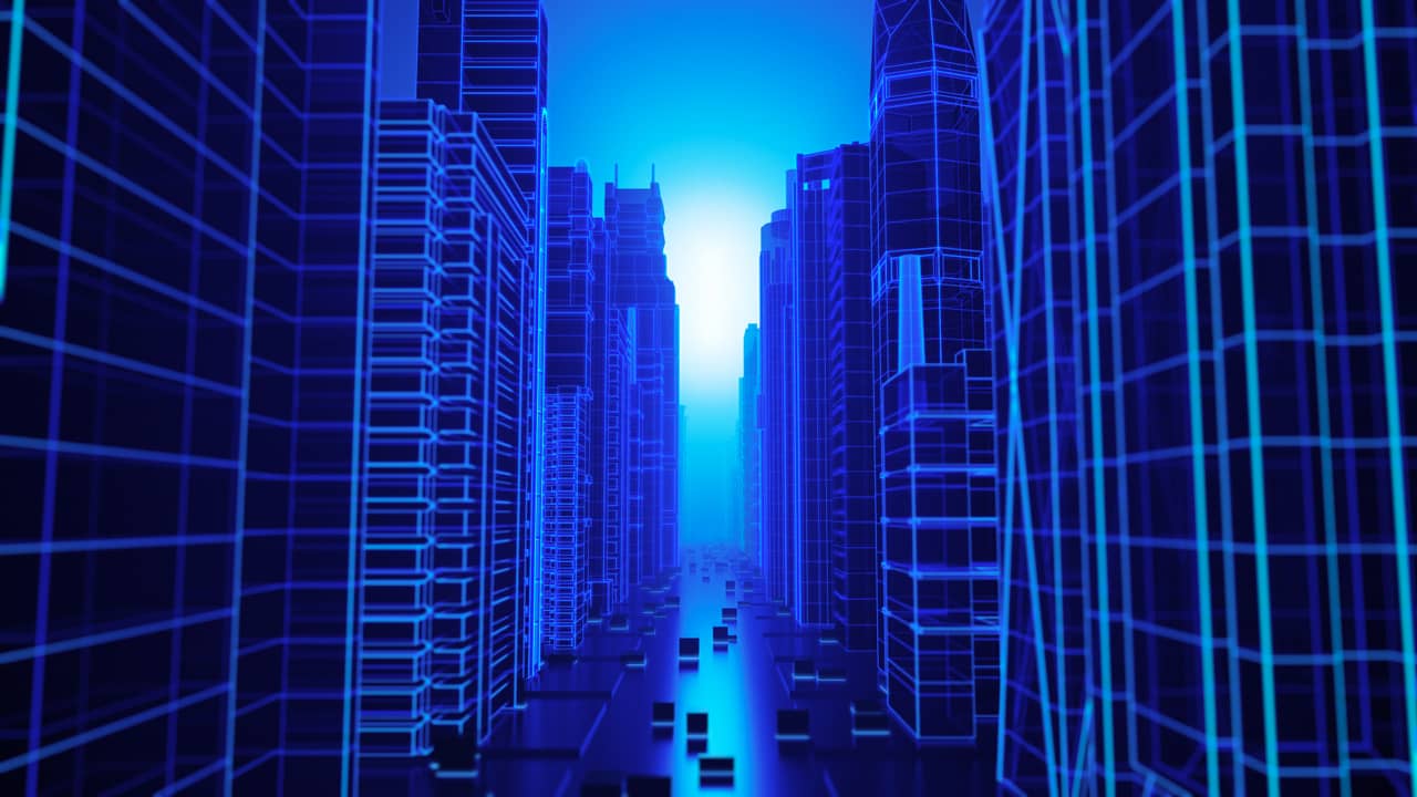 4K Neon Wireframe Glowing Cityscape Loop on Vimeo