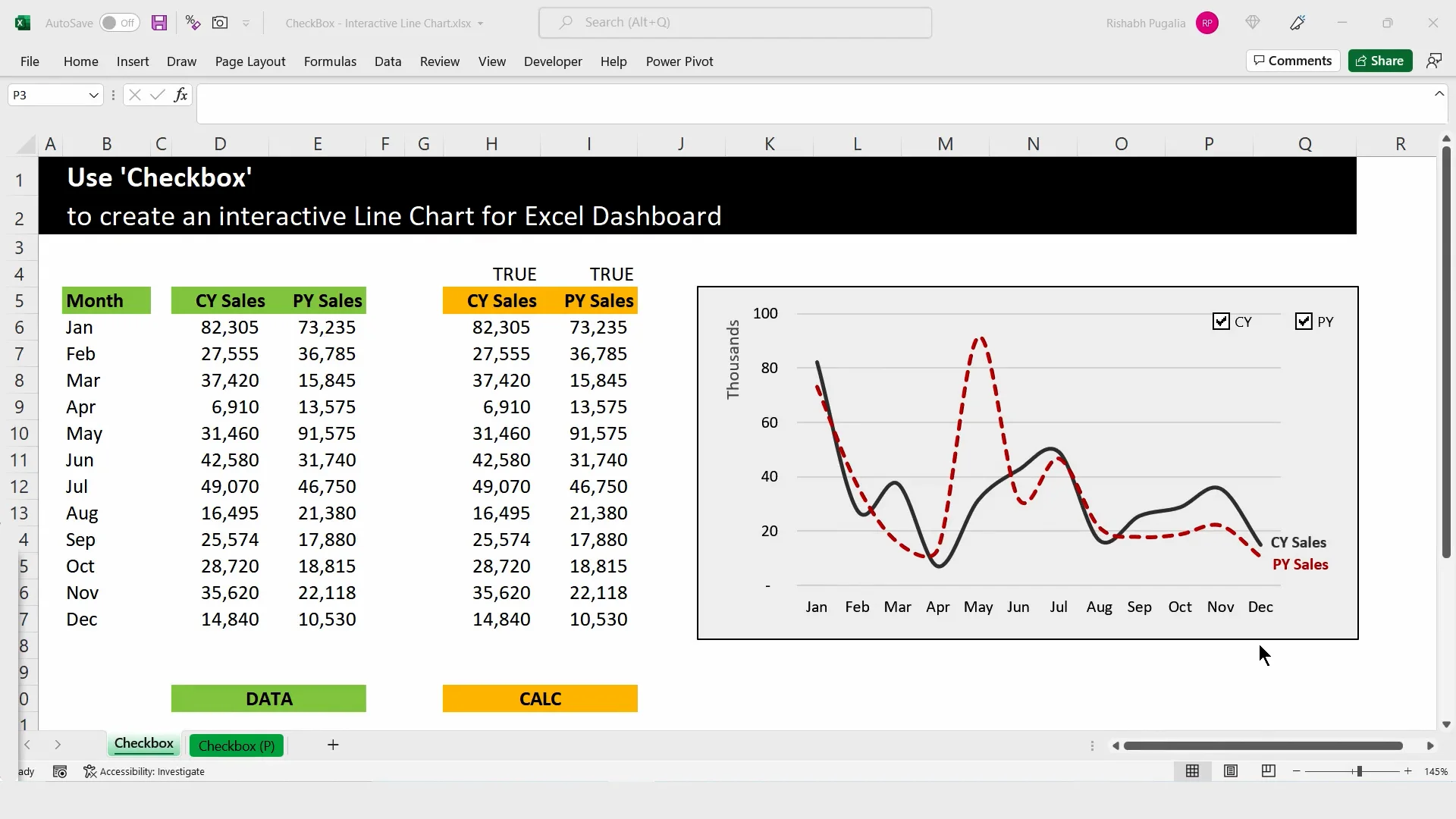 Interactive Line chart for EXCEL DASHBOARD on Vimeo