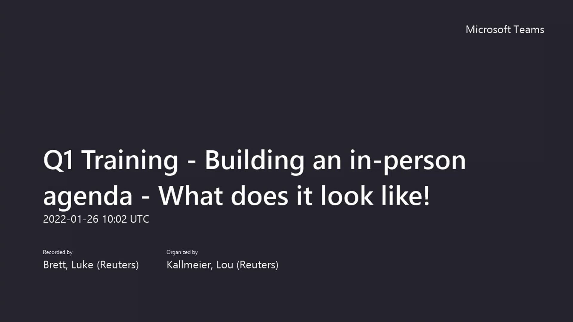 Q1 Training - Building an in-person agenda - What does it look like ...