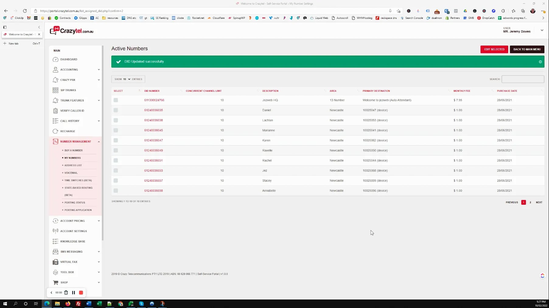 how to setup a new number on crazytel on Vimeo
