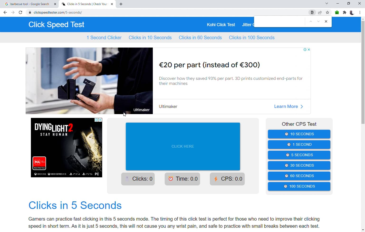 Clicks in 5 Seconds _ Check Your Clicking Speed In 5 Seconds - Google ...