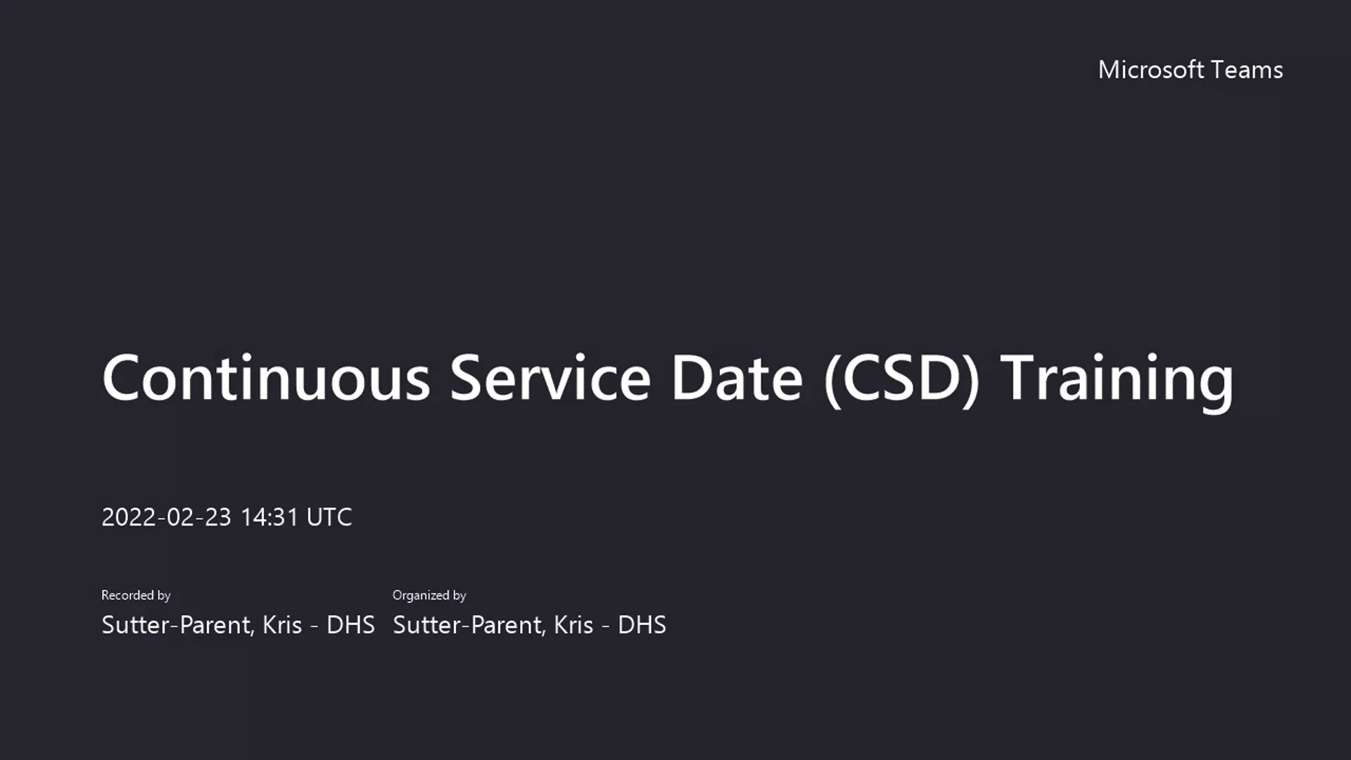 Continuous Service Date (CSD) Training-22322 on Vimeo