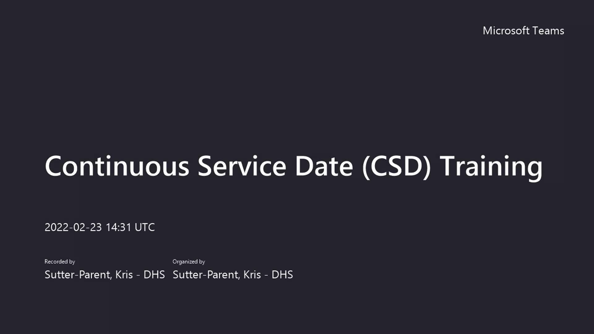 Continuous Service Date (CSD) Training-22322 on Vimeo