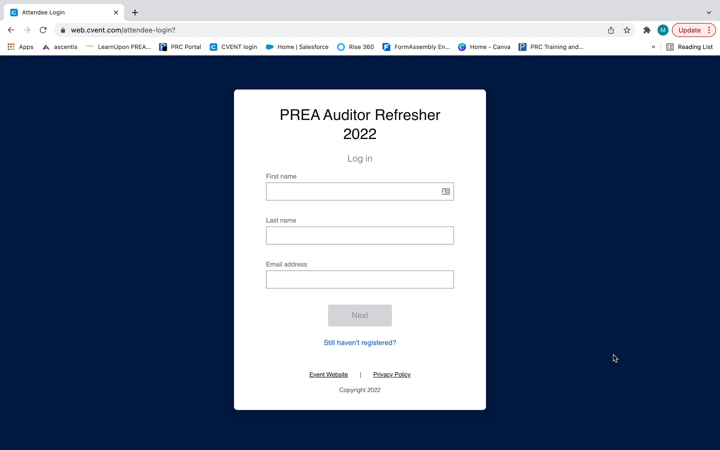PREA Auditor Refresher 2022 - Attendee Hub Login