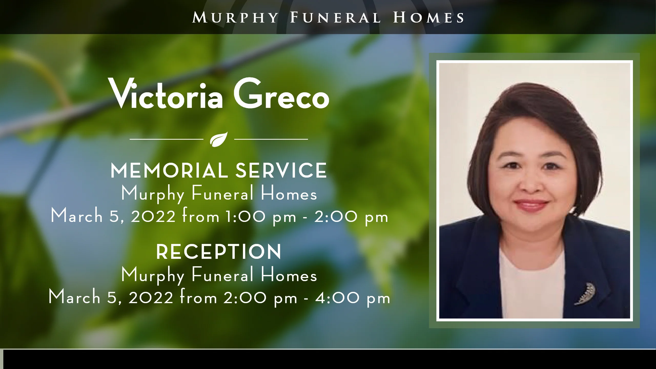 Victoria Greco | Memorial Service | Potomac Room | Murphy Arlington on ...