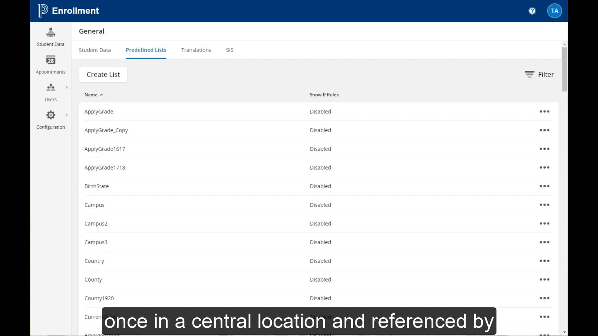 Predefined Lists with Captions on Vimeo